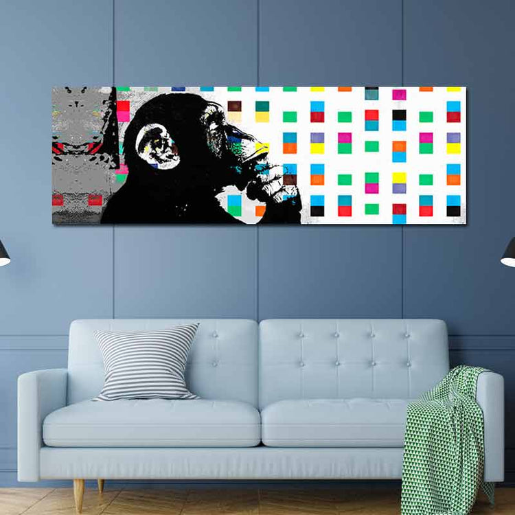 Tableau Banksy Singe Penseur Coloré
