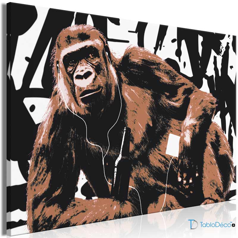 Tableau Singe Casque Musique