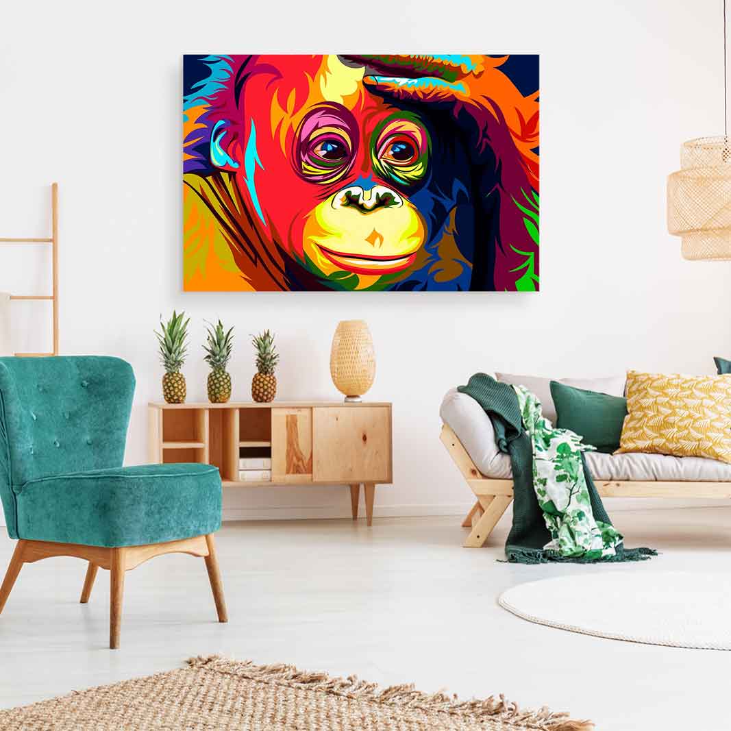 Tableau Singe Multicolore | Toile imprimée d'un primate coloré