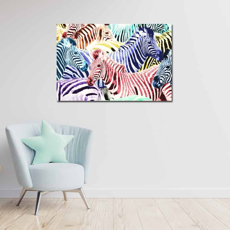 Tableau Zèbre Multicolore | Toile décorative colorée et design